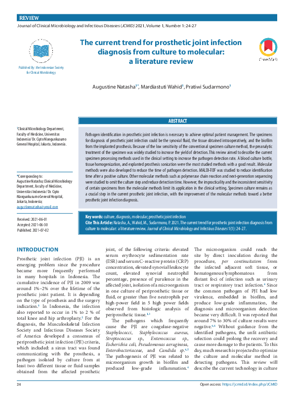 (PDF) The current trend for prosthetic joint infection diagnosis from culture to molecular: a ...