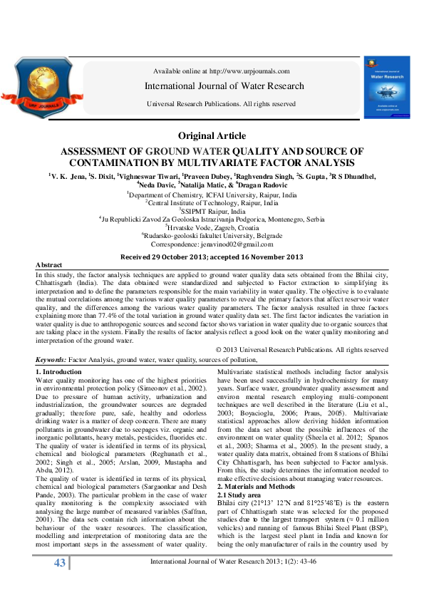 (PDF) Assessment of Ground Water Quality and Source of Contamination by ...