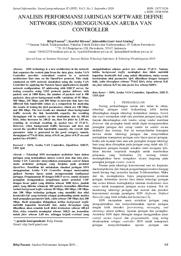 (PDF) Analysis Performance in Software Defined Network (SDN) Using Aruba Van Controller | Rifqi ...