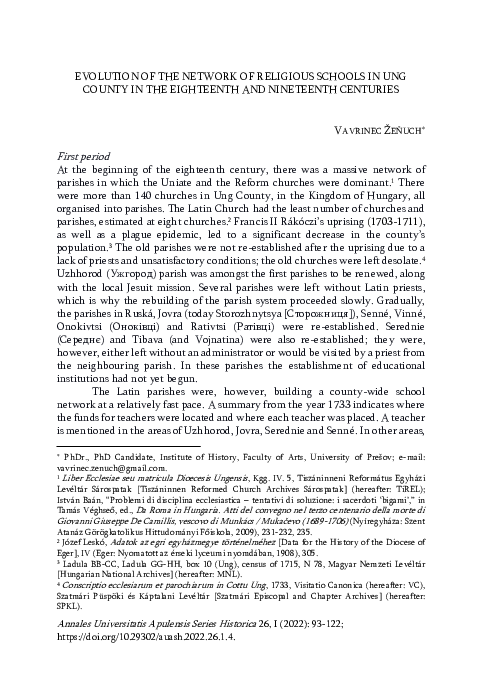 (PDF) Evolution of the Network of Religious Schools in Ung County in ...