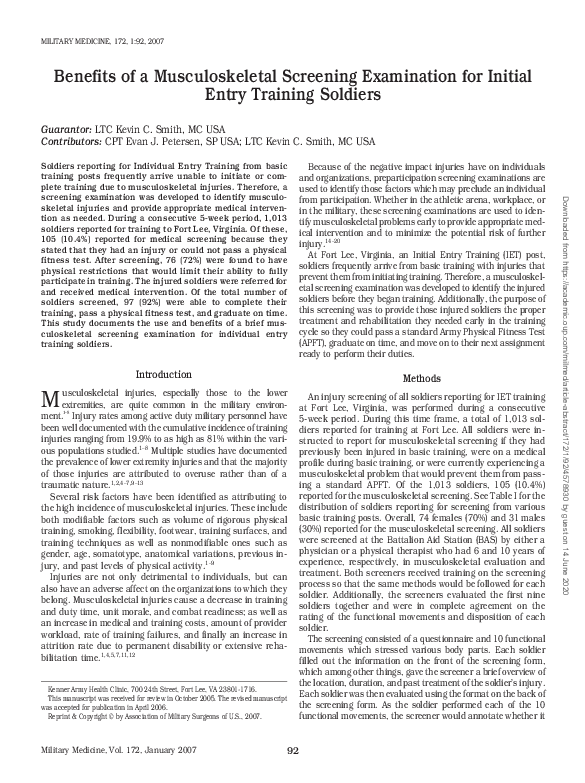 (PDF) Benefits of a Musculoskeletal Screening Examination for Initial ...