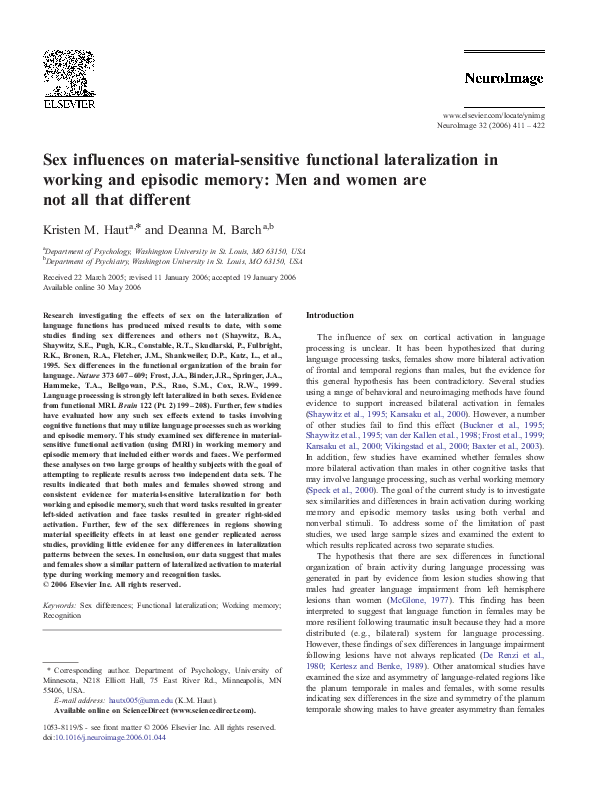 Pdf Sex Influences On Material Sensitive Functional Lateralization In