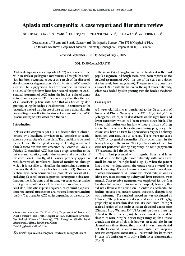 Pdf Aplasia Cutis Congenita A Case Report And Literature Review