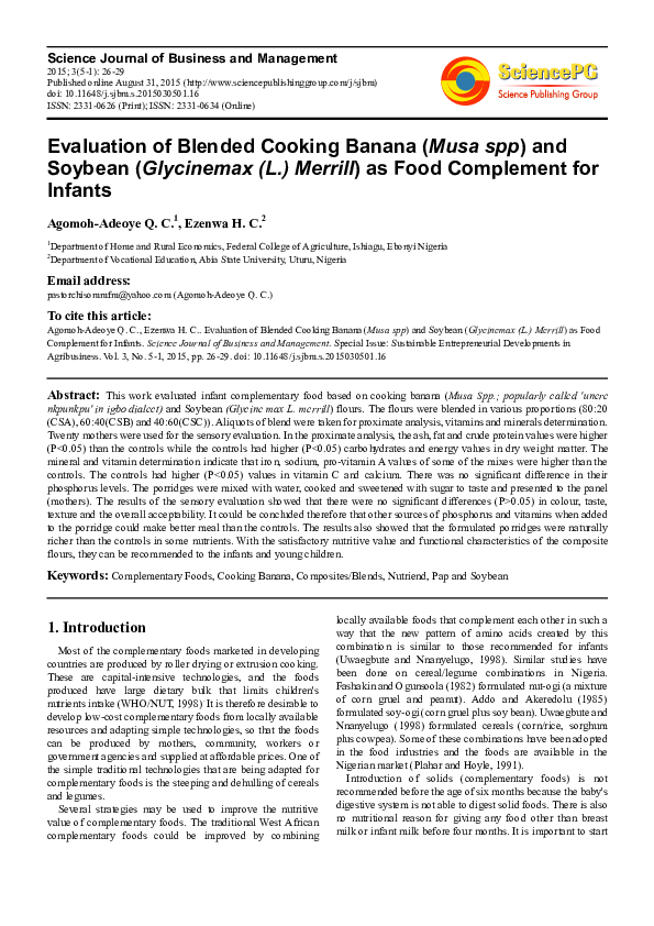 (PDF) Evaluation of Blended Cooking Banana (Musa spp) and Soybean ...