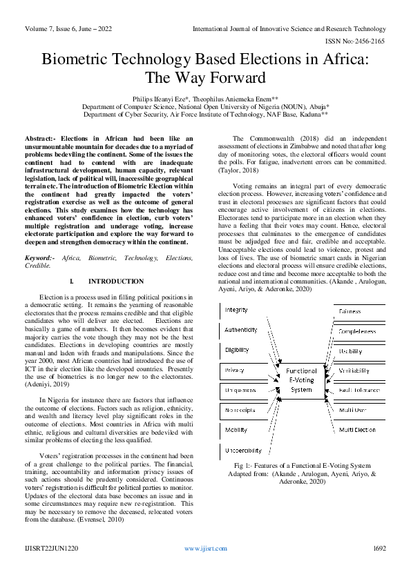 (PDF) Biometric Technology Based Elections in Africa: The Way Forward
