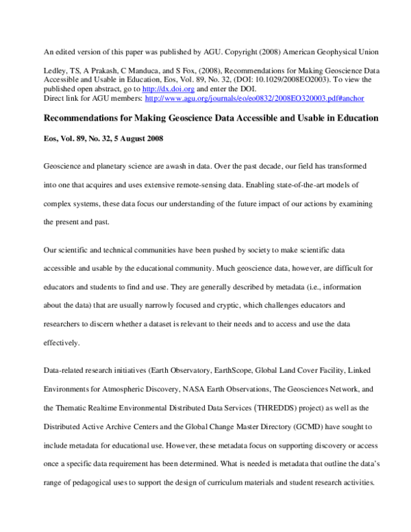 (PDF) Recommendations for Making Geoscience Data Accessible and Usable ...