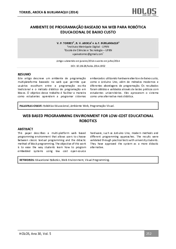 (PDF) Ambiente de Programação Baseado na Web para Robótica Educacional ...