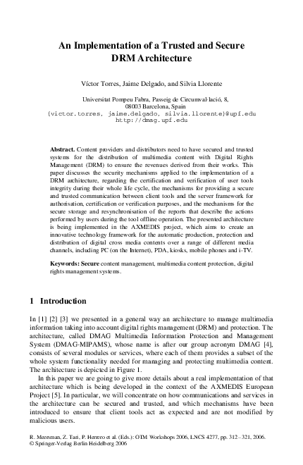 (PDF) An Implementation of a Trusted and Secure DRM Architecture