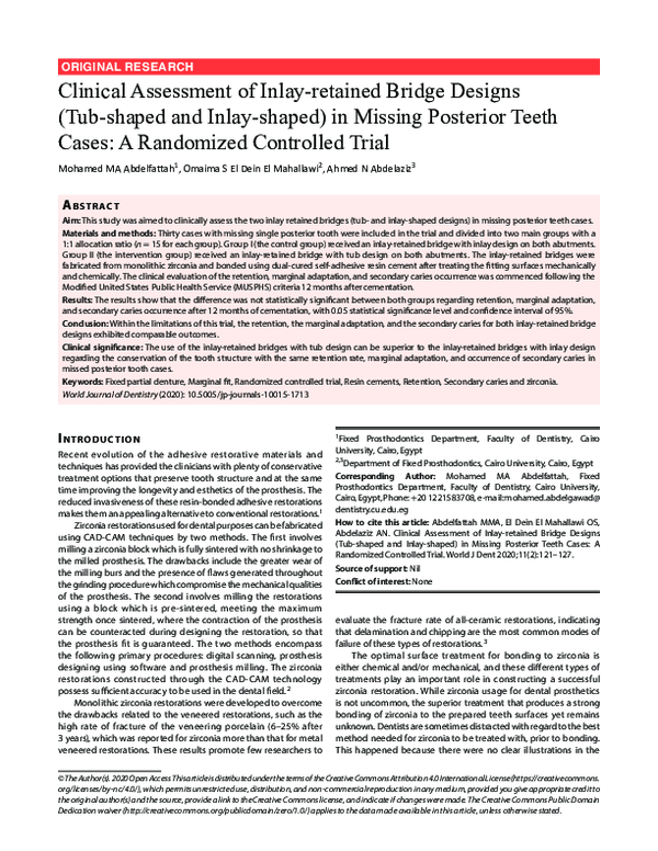 (PDF) Clinical Assessment of Inlay-retained Bridge Designs (Tub-shaped ...