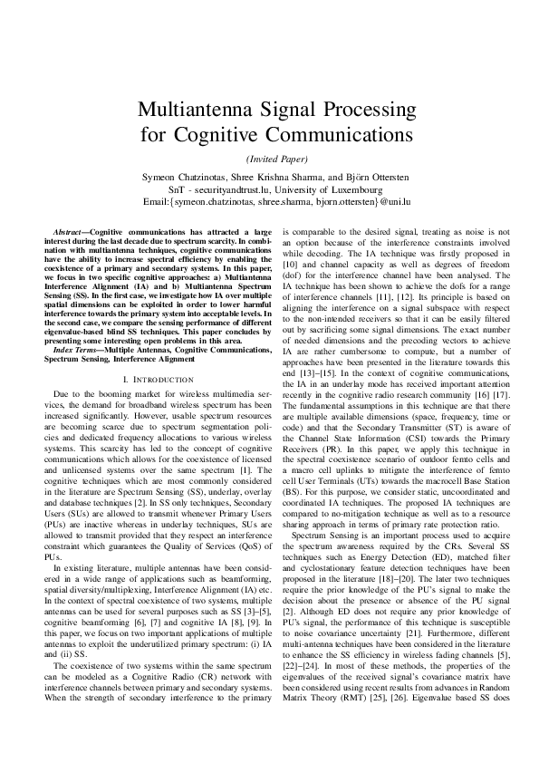 (PDF) Multiantenna signal processing for cognitive communications