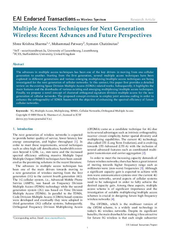 Pdf Multiple Access Techniques For Next Generation Wireless Recent Advances And Future