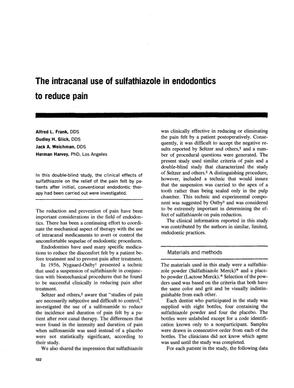 (PDF) The intracanal use of sulfathiazole in endodontics to reduce pain