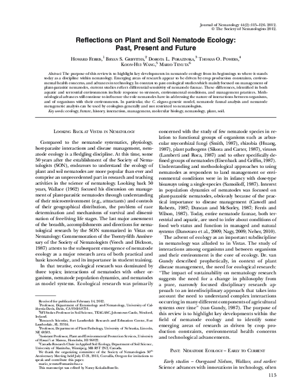 (PDF) Reflections on plant and soil nematode ecology: past, present and ...