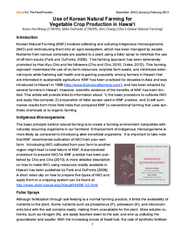 (PDF) Use of Korean Natural Farming for Vegetable Crop Production in ...