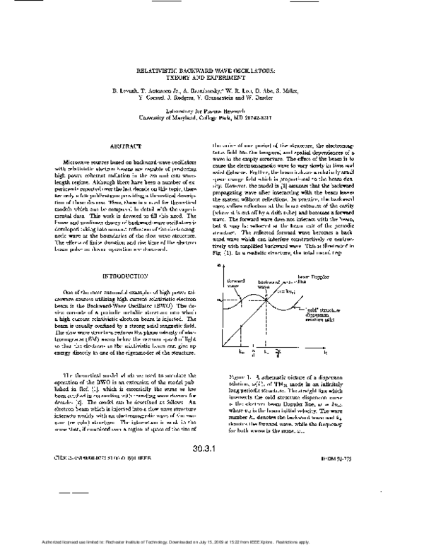 (PDF) Relativistic backward wave oscillators: Theory and experiment