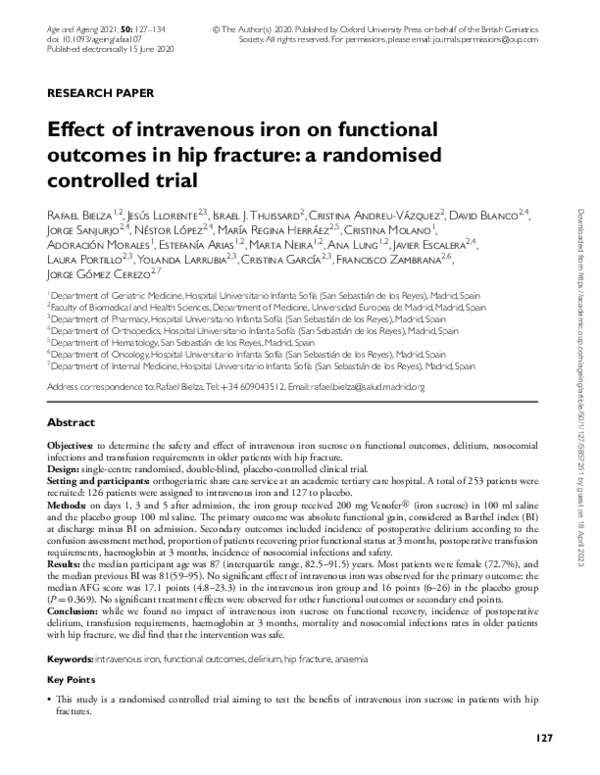 (PDF) Effect of intravenous iron on functional outcomes in hip fracture: a randomised controlled ...