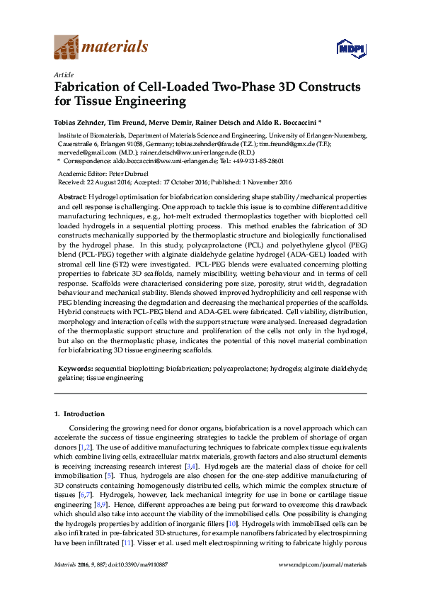 (PDF) Fabrication of Cell-Loaded Two-Phase 3D Constructs for Tissue Engineering