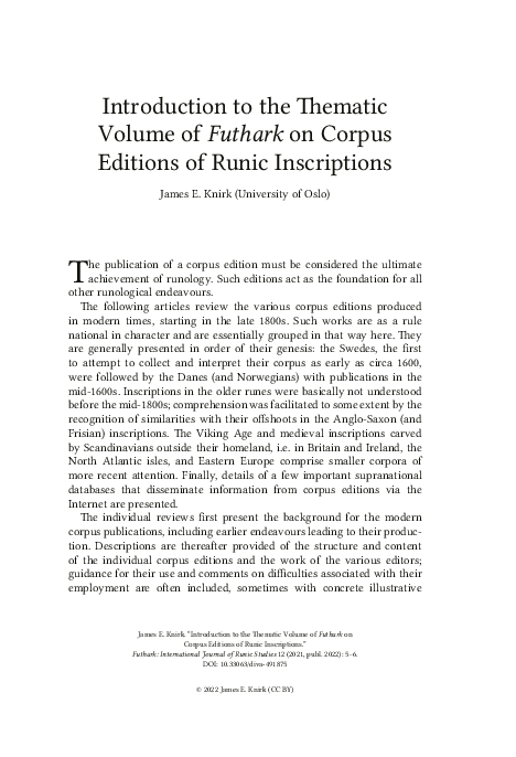 (PDF) Introduction to the Thematic Volume of Futhark on Corpus Editions ...