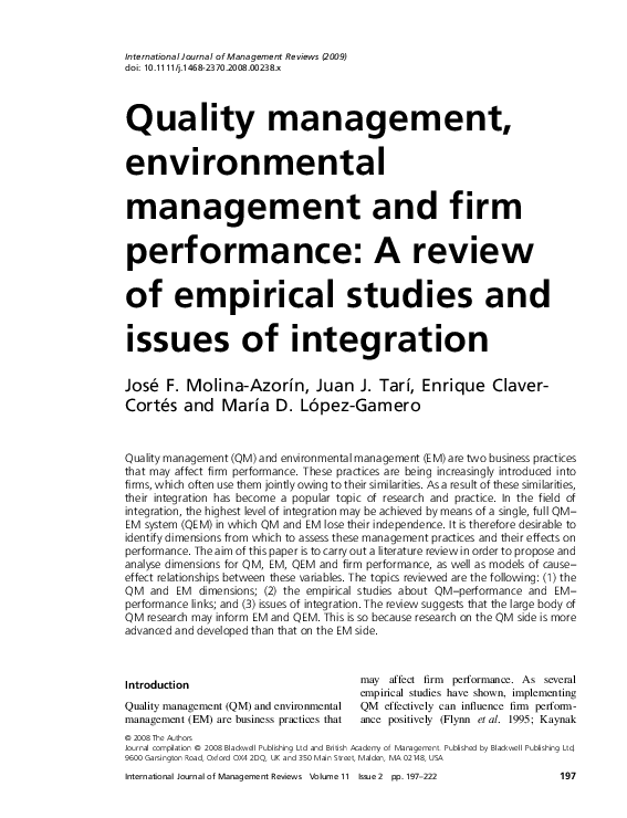 (PDF) Quality management, environmental management and firm performance: A review of empirical ...