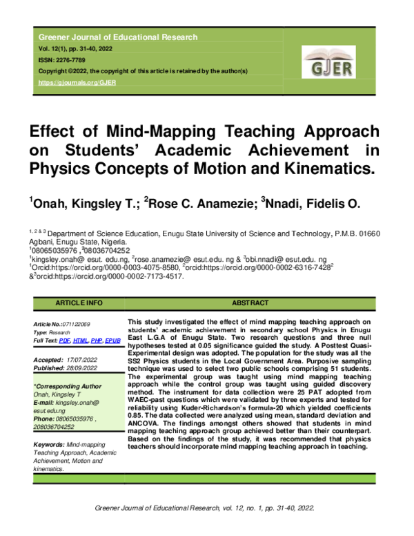 (PDF) Effect of Mind-Mapping Teaching Approach on Students' Academic ...