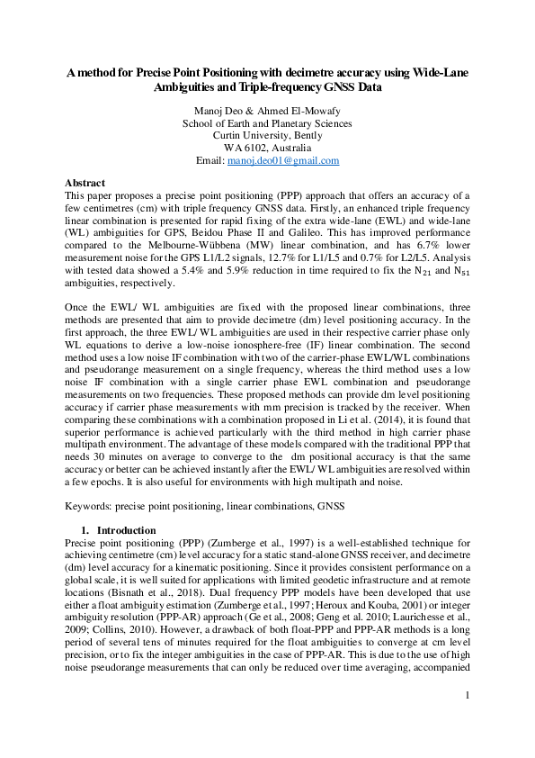 (PDF) Precise point positioning with decimetre accuracy using wide-lane ambiguities and triple ...