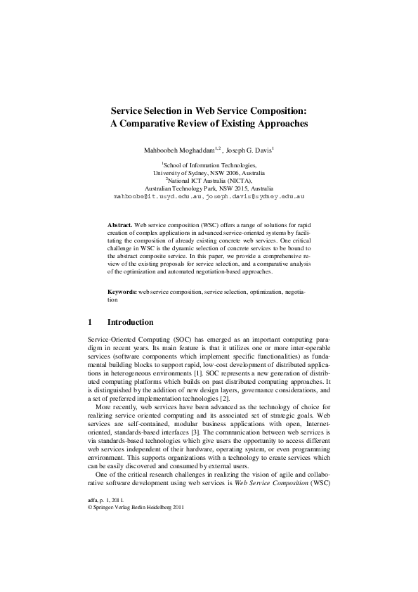 (PDF) Service Selection in Web Service Composition: A Comparative Review of Existing Approaches