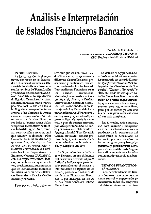 (PDF) Análisis e Interpretación De Estados Financieros Bancarios