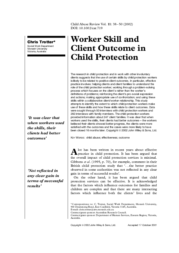 (PDF) Worker skill and client outcome in child protection