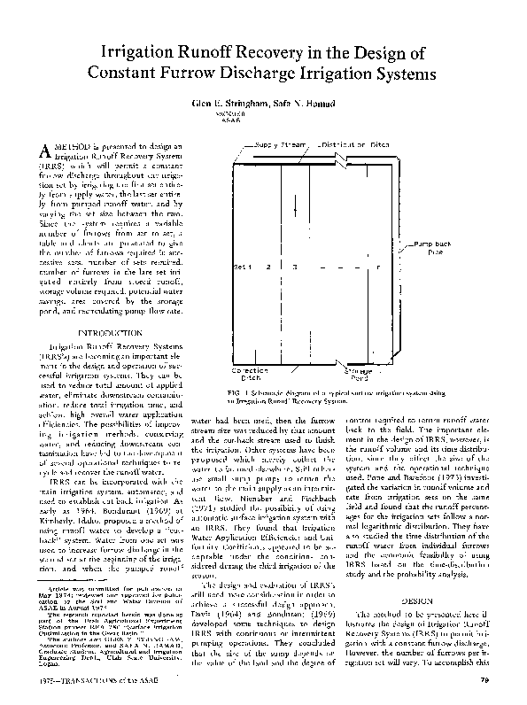 (PDF) Irrigation Runoff Recovery in the Design of Constant Furrow Discharge Irrigation Systems
