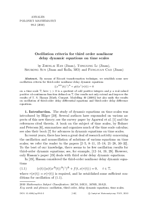 Pdf Oscillation Criteria For Third Order Nonlinear Delay Dynamic Equations On Time Scales
