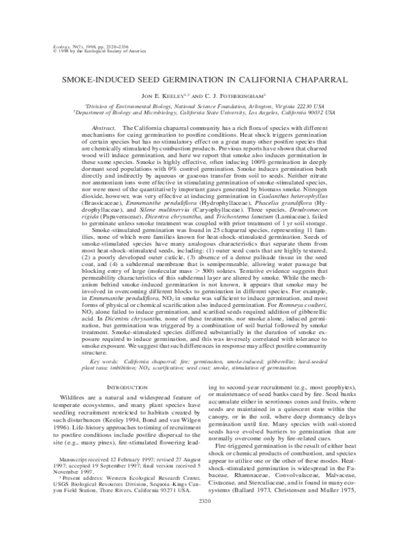 (PDF) Smoke-Induced Seed Germination in California Chaparral