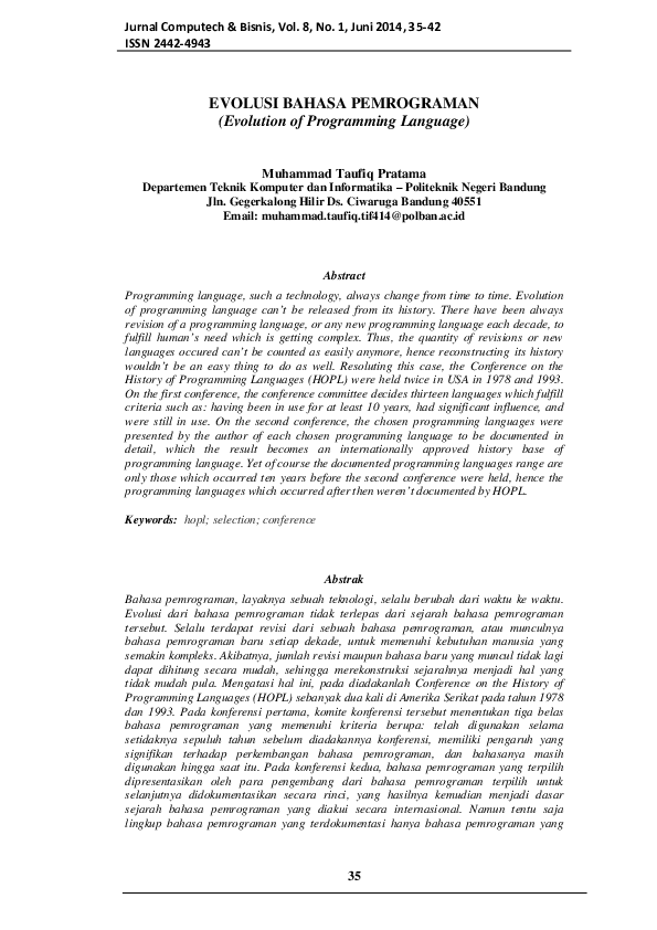 (PDF) Evolusi Bahasa Pemrograman (Evolution Of Programming Language)