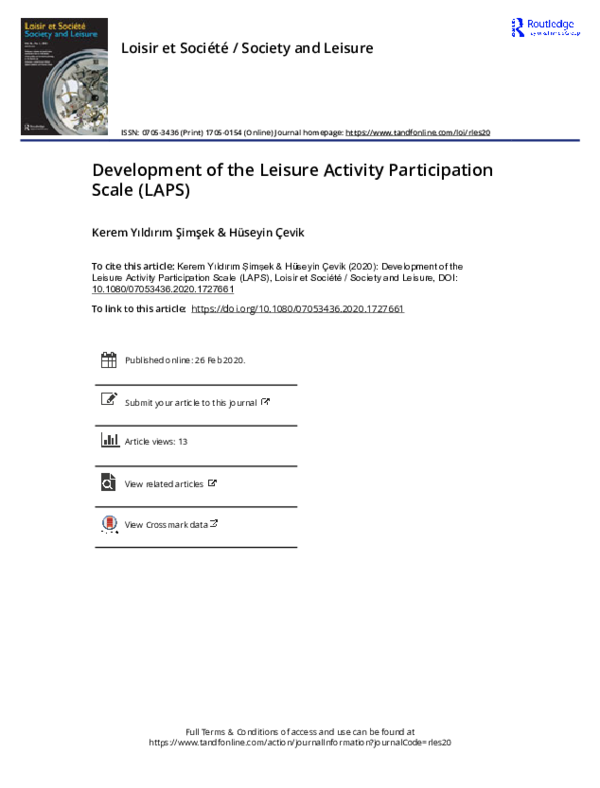 (PDF) Development of the Leisure Activity Participation Scale (LAPS)