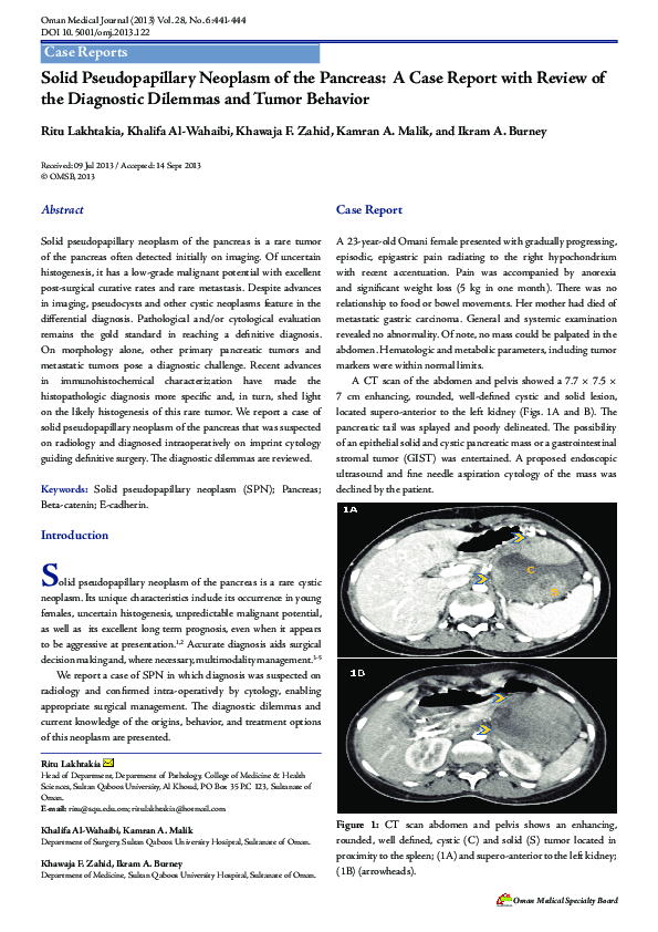 (PDF) Solid Pseudopapillary Neoplasm of the Pancreas: A Case Report with Review of the ...