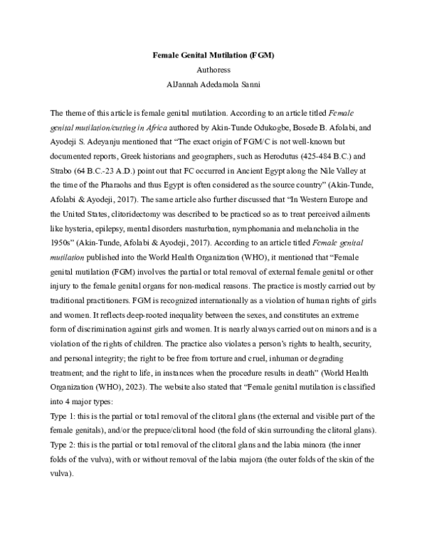 (PDF) Female Genital Mutilation (FGM)