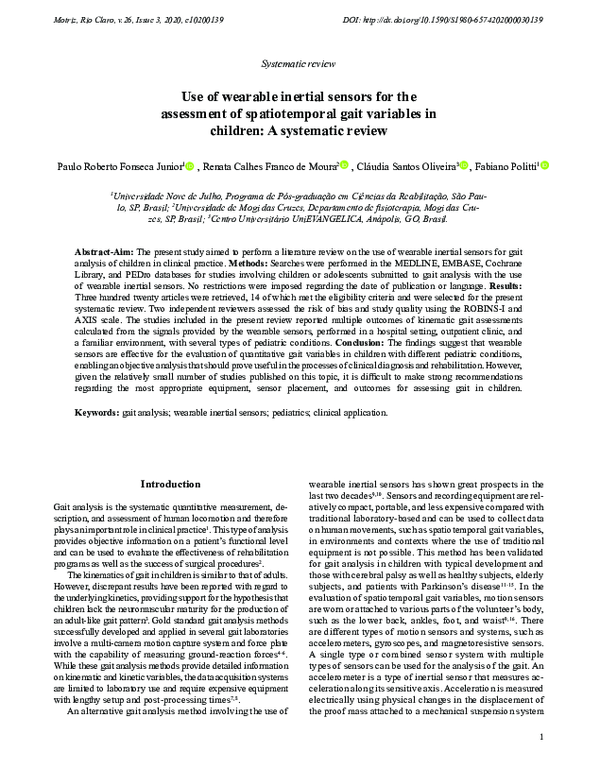 Pdf Use Of Wearable Inertial Sensors For The Assessment Of Spatiotemporal Gait Variables In