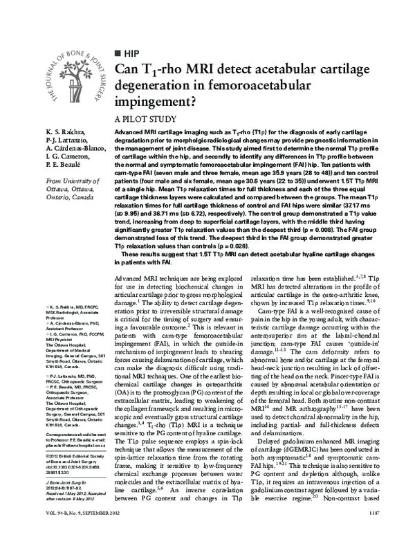 (PDF) Can T1-rho MRI detect acetabular cartilage degeneration in ...