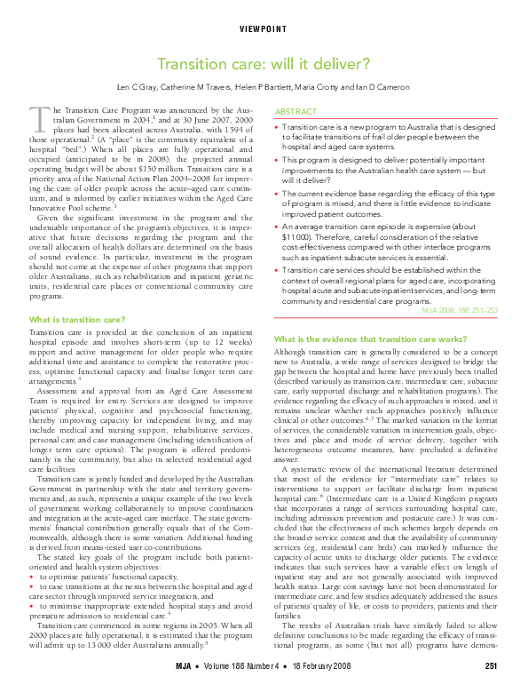 (PDF) Transition care: will it deliver?