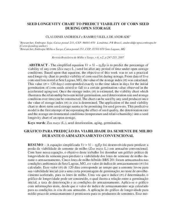 (PDF) Seed Longevity Chart to Predict Viability of Corn Seed During ...