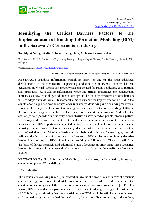 (PDF) Identifying the Critical Barriers Factors to the Implementation of Building Information ...