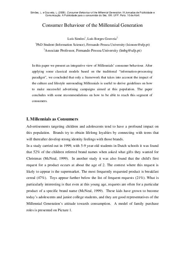 (PDF) Consumer Behaviour of the Millennial Generation
