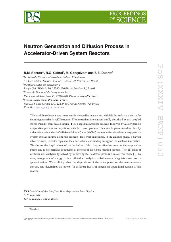 (PDF) Neutron Generation and Diffusion Process in Accelerator-Driven Systems Reactors