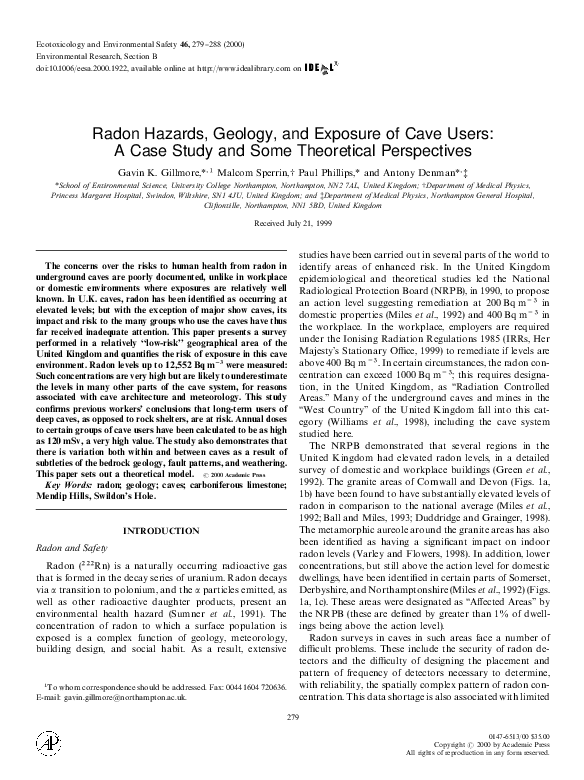 (PDF) Radon Hazards, Geology, and Exposure of Cave Users: A Case Study ...