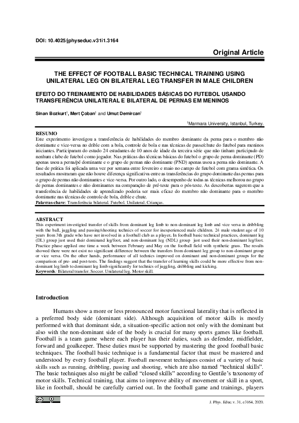 (PDF) The effect of football basic technical training using unilateral ...
