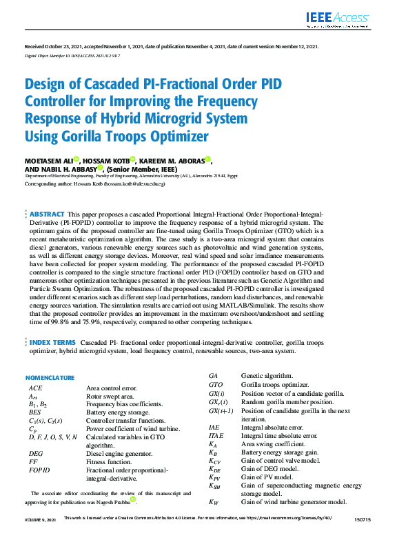 Pdf Design Of Cascaded Pi Fractional Order Pid Controller For Improving The Frequency Response