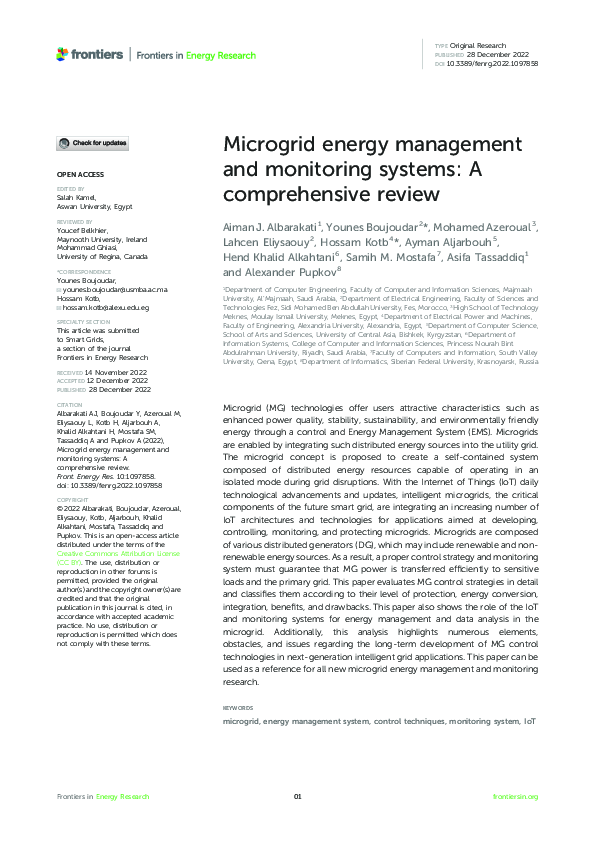 (PDF) Microgrid energy management and monitoring systems: A comprehensive review