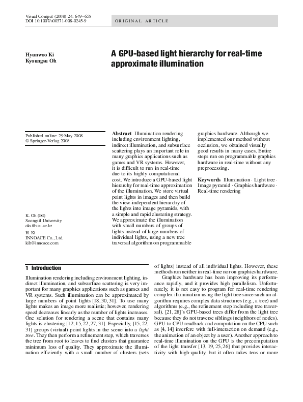 (PDF) A GPU-based light hierarchy for real-time approximate illumination