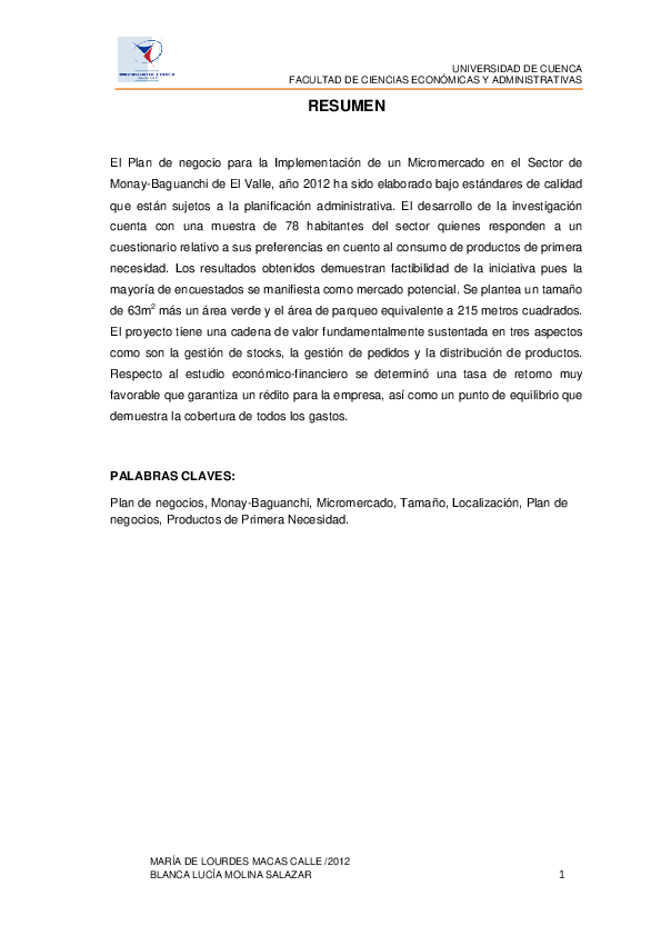 (PDF) Plan de negocios para la implementación de un micromercado en el ...