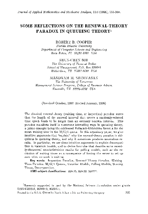 (PDF) Some reflections on the Renewal-theory paradox in queueing theory
