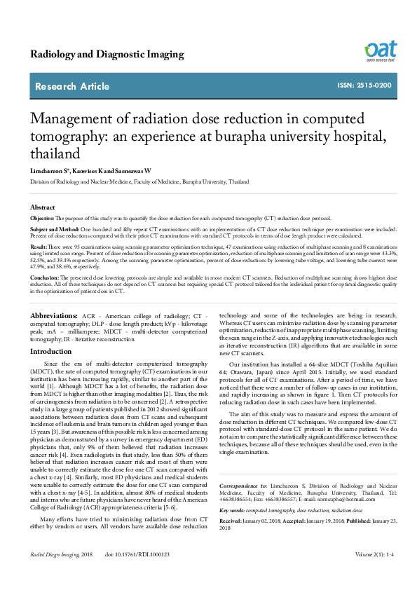 (PDF) Management of radiation dose reduction in computed tomography: an ...